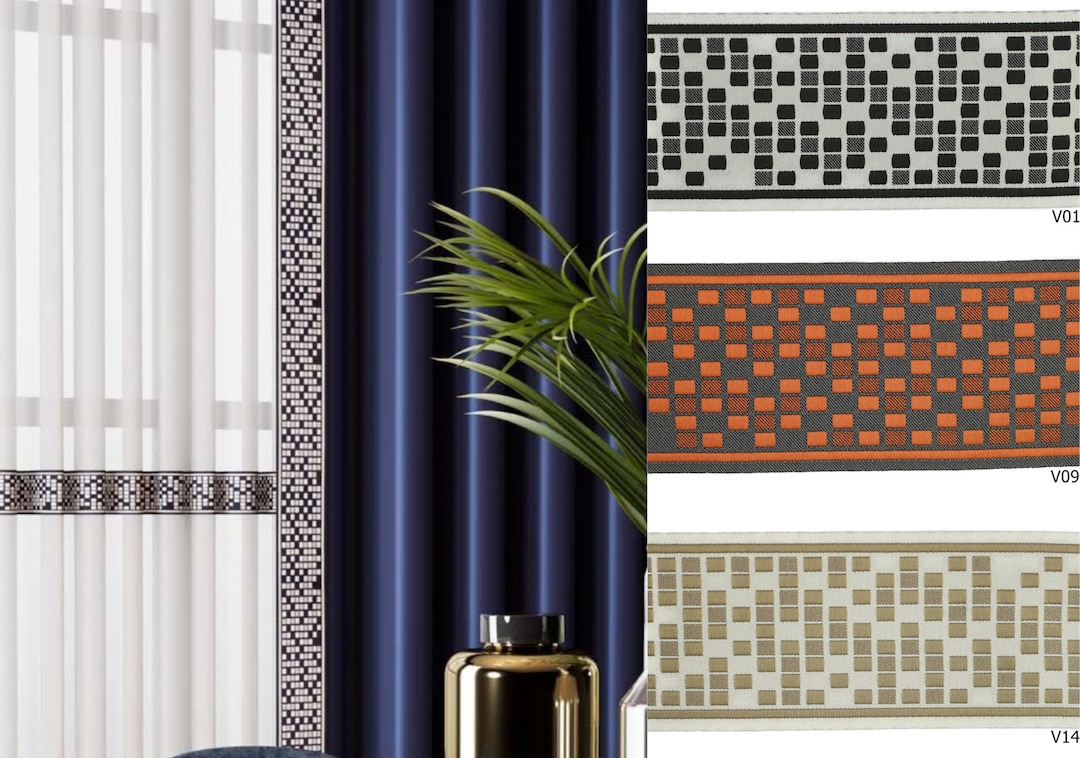 2.75" Geometric Embroidered Drapery Trims, 70mm Jacquard Trims, Sewing ...