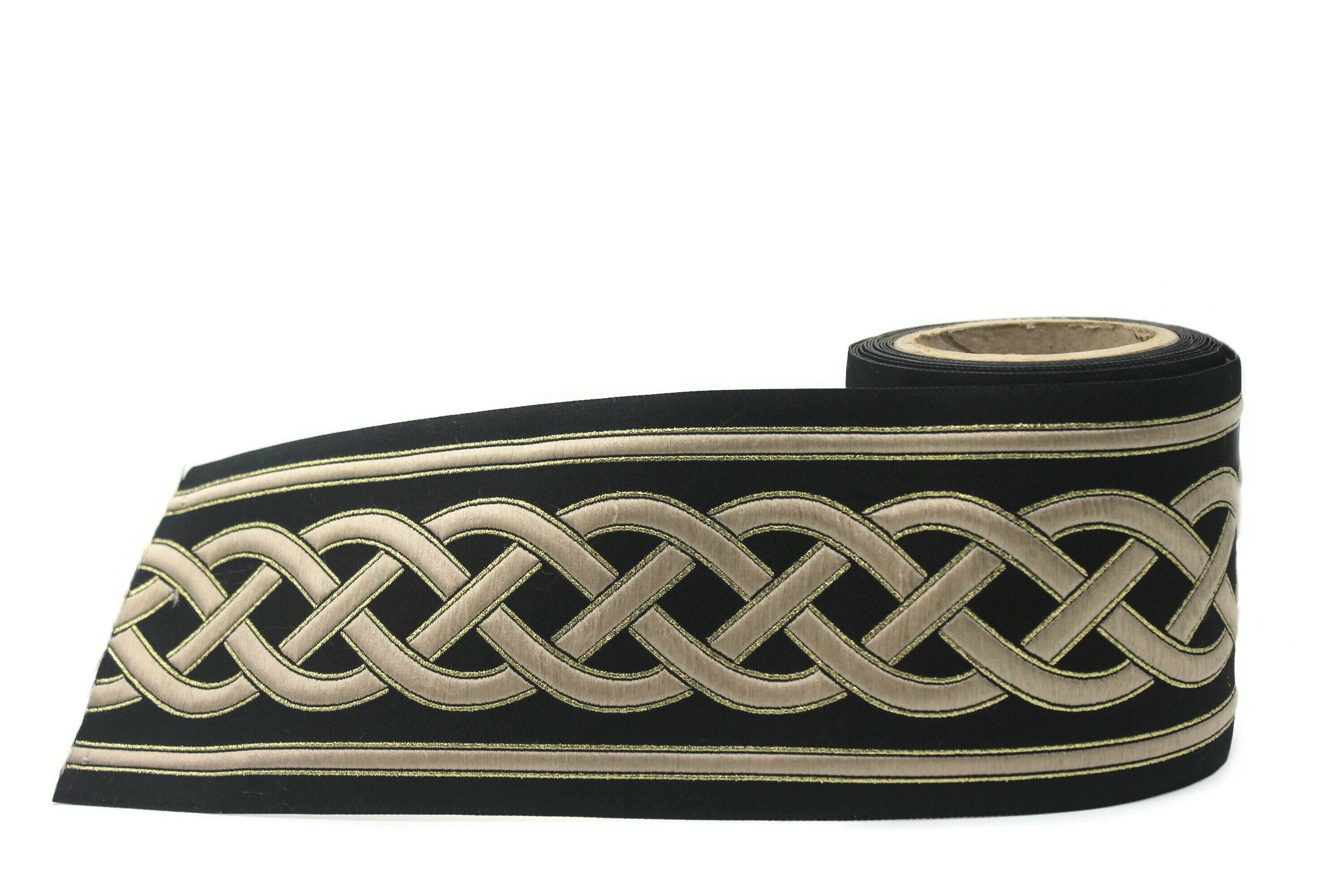 100 mm Black-Beige Celtic Knot Jacquard Ribbon for Drapery | Etsy
