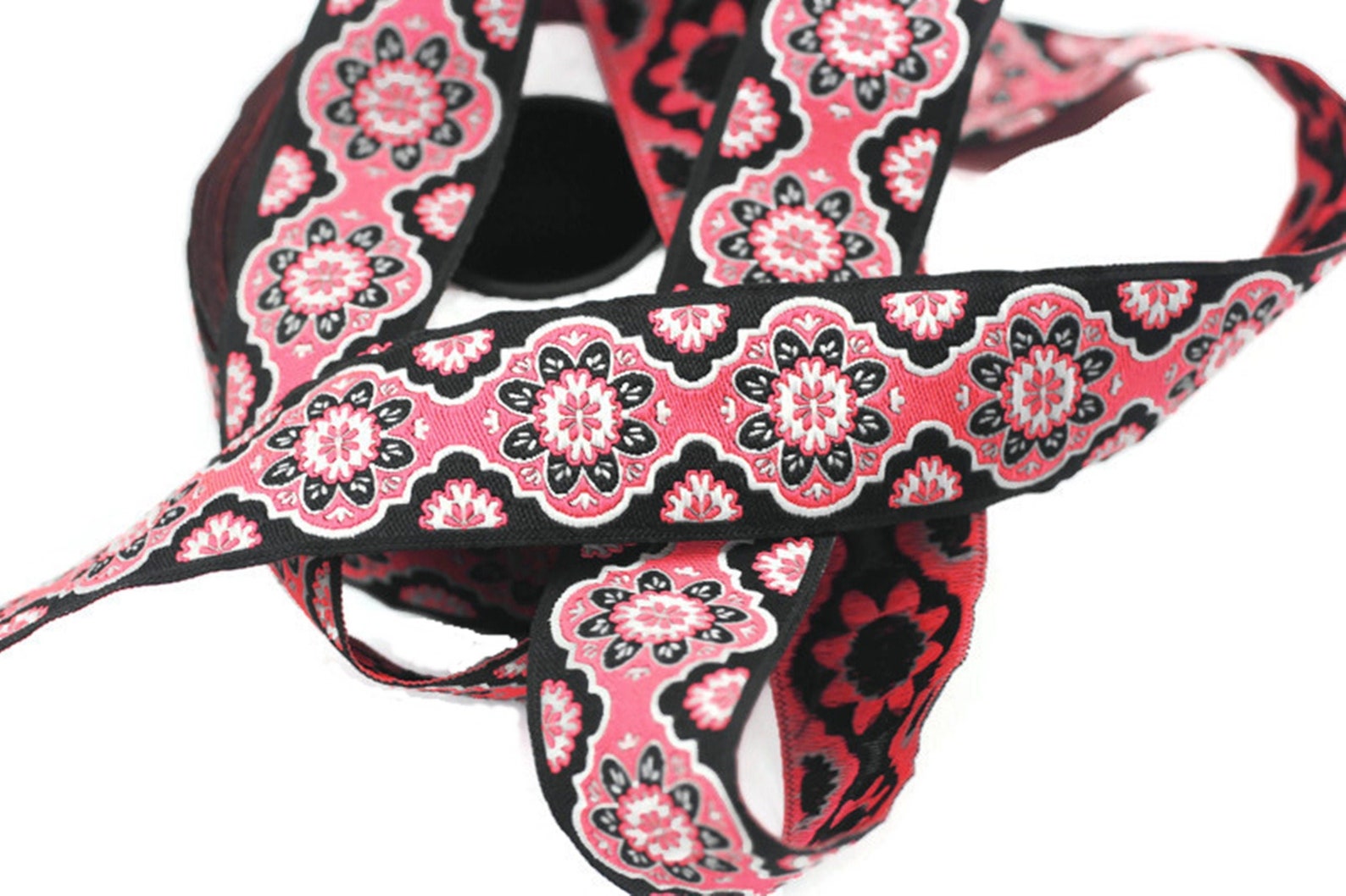 25 Mm Neon Pink Floral Ribbon Jacquard Ribbon 0.98inch - Etsy