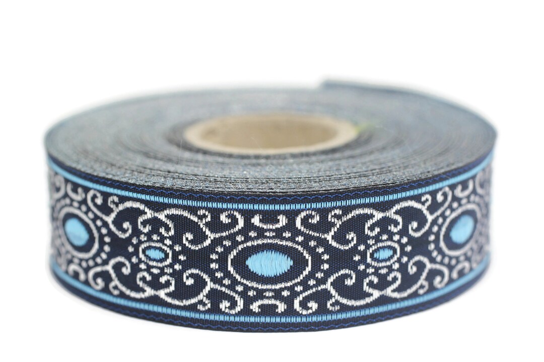 22 Mm Blue Authentic Jacquard Ribbon (0.86 Inches), Woven Ribbon ...