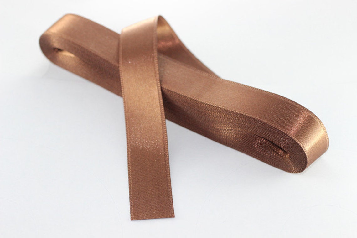 10 Meters (10.90 Yrds) Brown Satin Ribbon, Double Sided Ribbon, Silky ...