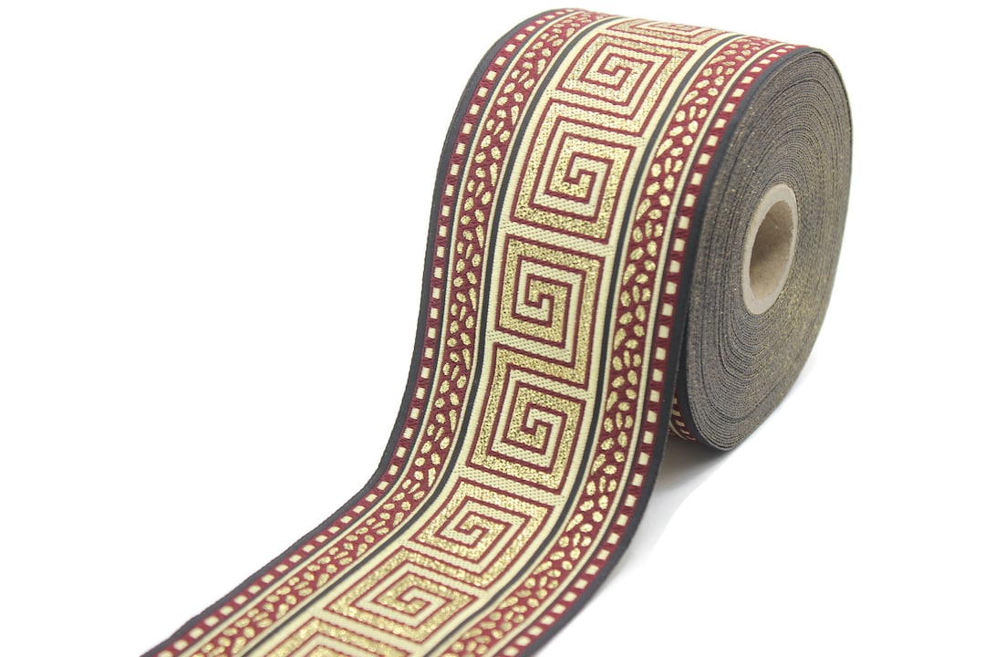 70 Mm Golden Red Greek Key Jacquard Ribbon (2.75 Inches), Drapery Trim ...