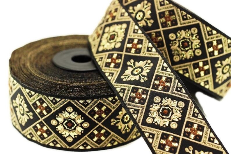 35 Mm Golden Geometric Ribbon 1.37 Inches Geometric Trim - Etsy