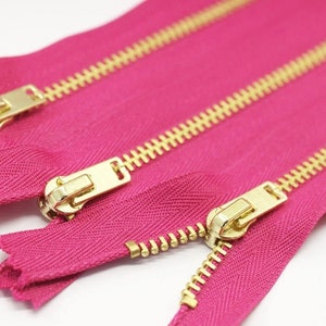 5 Pcs Fuschia Metal Zippers With Gold Brass Teeth, 18-100cm (7-40inch ...