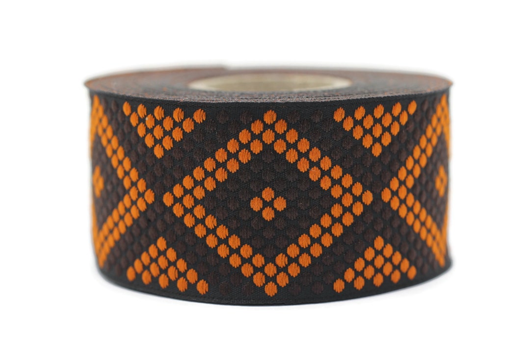 35 Mm Orange/black Metallic Ribbon, Chevron Trim, Jacquard Trim, Craft ...