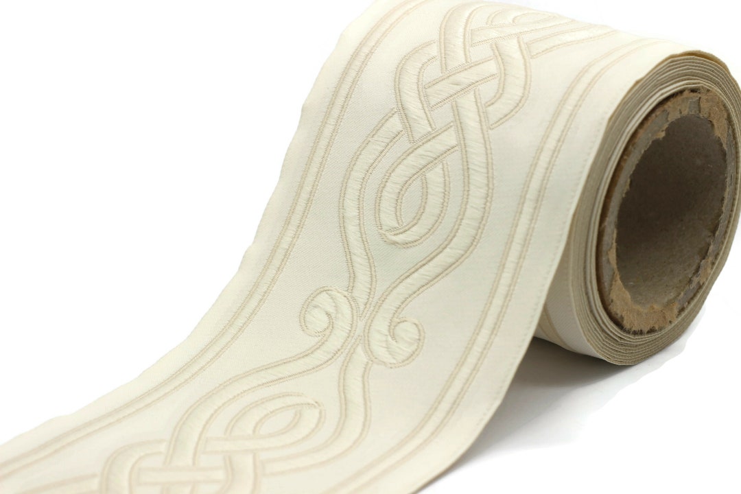White 100 Mm Embroidered Ribbons (3.93 Inch), Jacquard Trims, Sewing ...