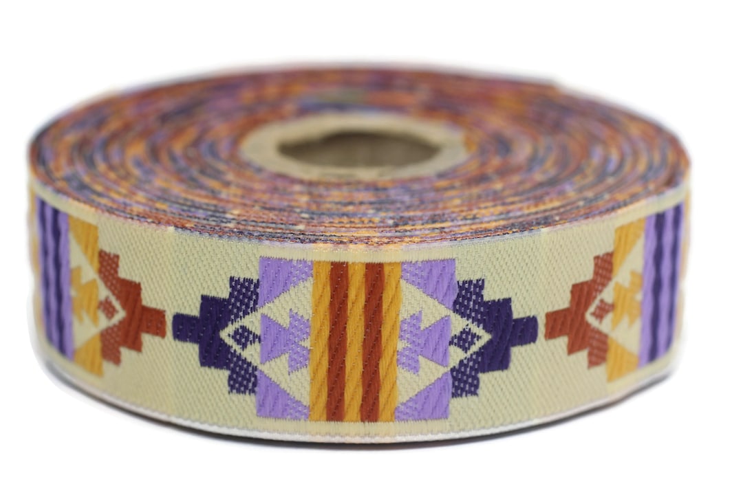 0.98" (25mm) Purple Orange Aztec Woven Trim, Southwestern Decor, Native ...