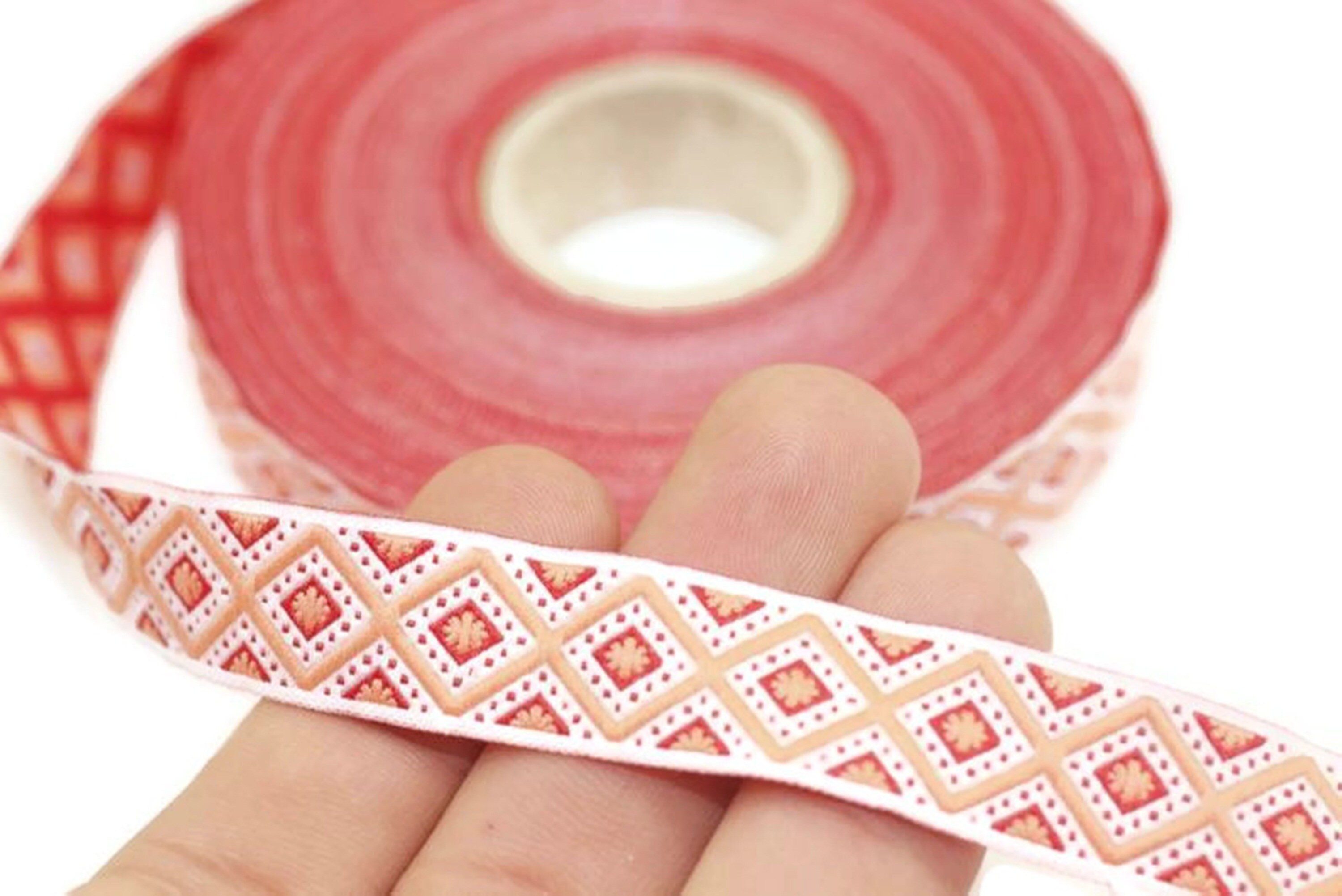 15 Mm Orange&red Triangle Motive Jacquard Ribbon 0.59 | Etsy