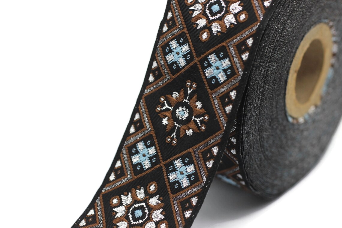 35 Mm Blue/brown Geometric Ribbon 1.37 Inches Geometric - Etsy