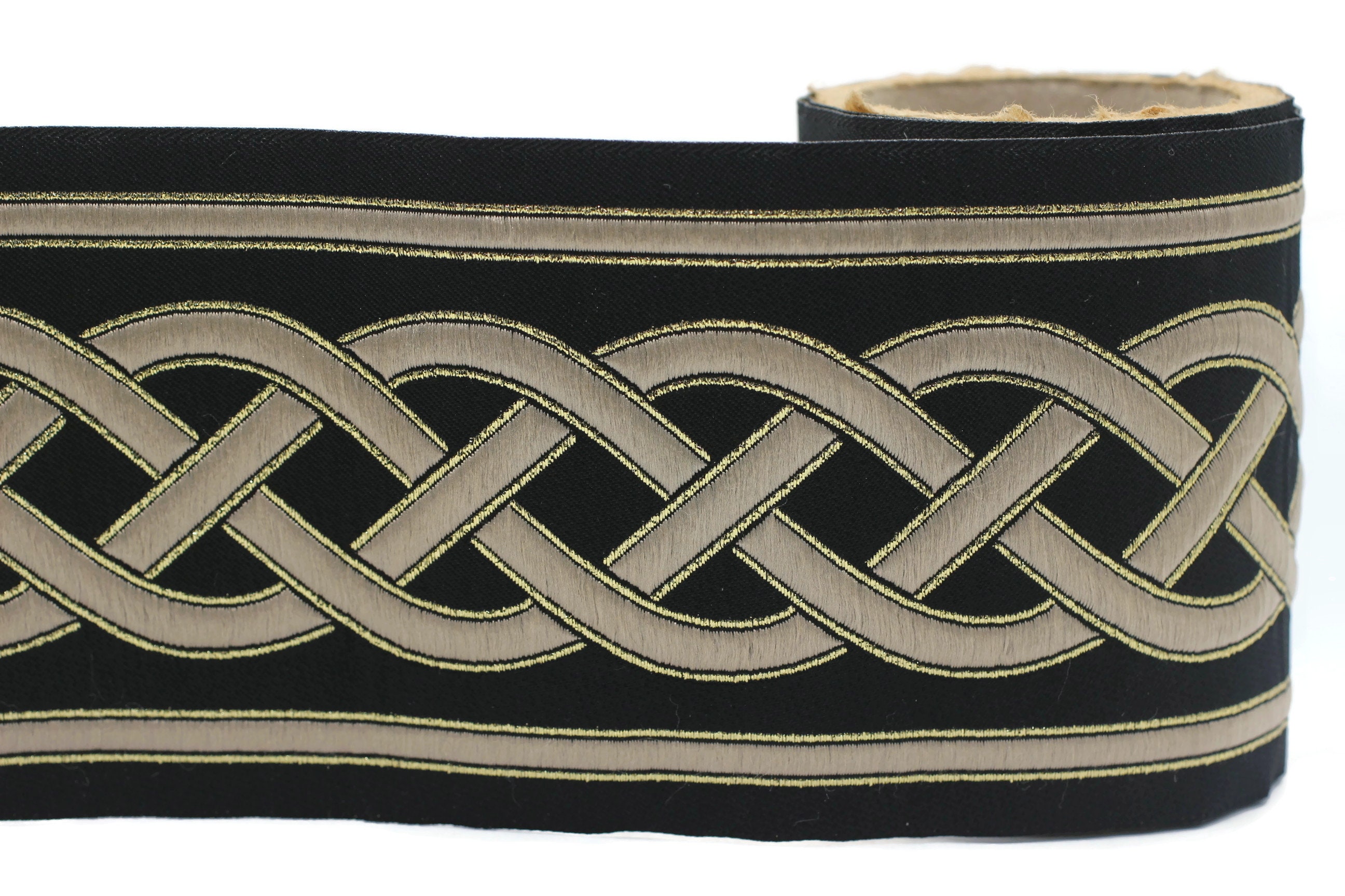 100 Mm Black-beige Celtic Knot Jacquard Ribbon for Drapery - Etsy