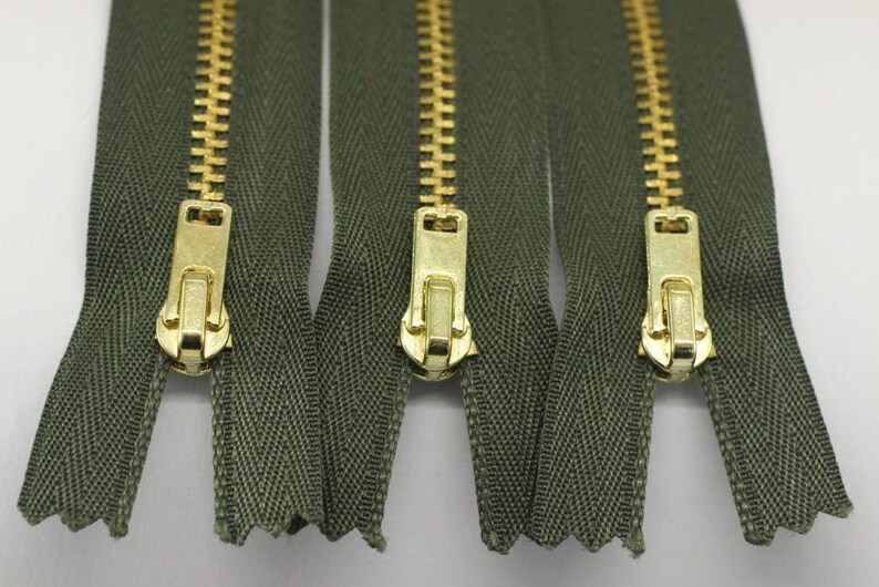 5 Pcs Military Green Metal Zippers With Brass Teeth, 18-100cm (7 ...