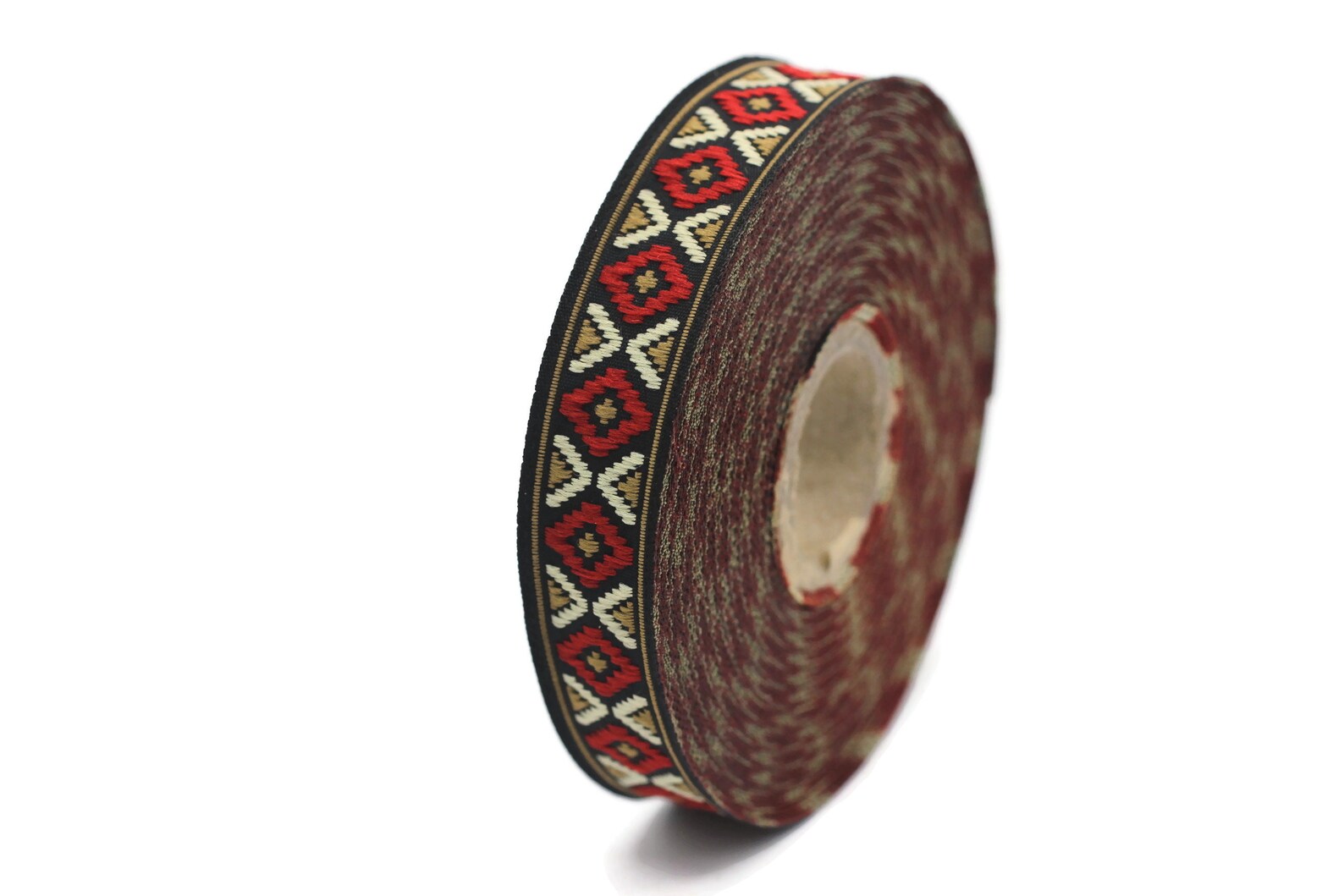 16 Mm Red&brown Geometric Diamond Jacquard Trim (0.62 Inch, Decorative ...