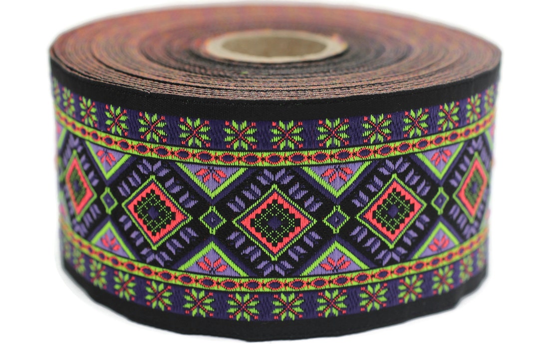 50 Mm Colorfull Geometric Motif Ribbon (1.96 Inches), Vintage Jacquard ...