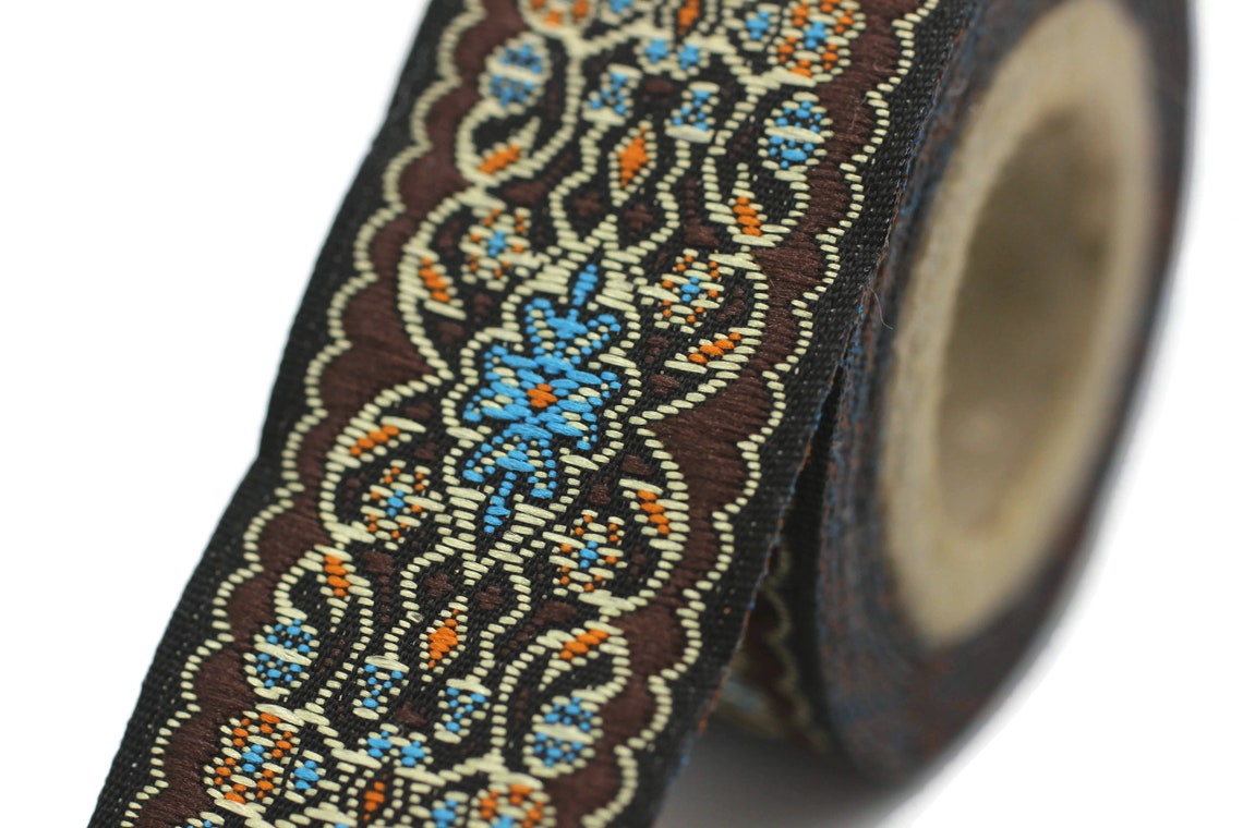 25 Mm Blue&brown Jacquard Ribbon 0.98 Inches Decorative - Etsy