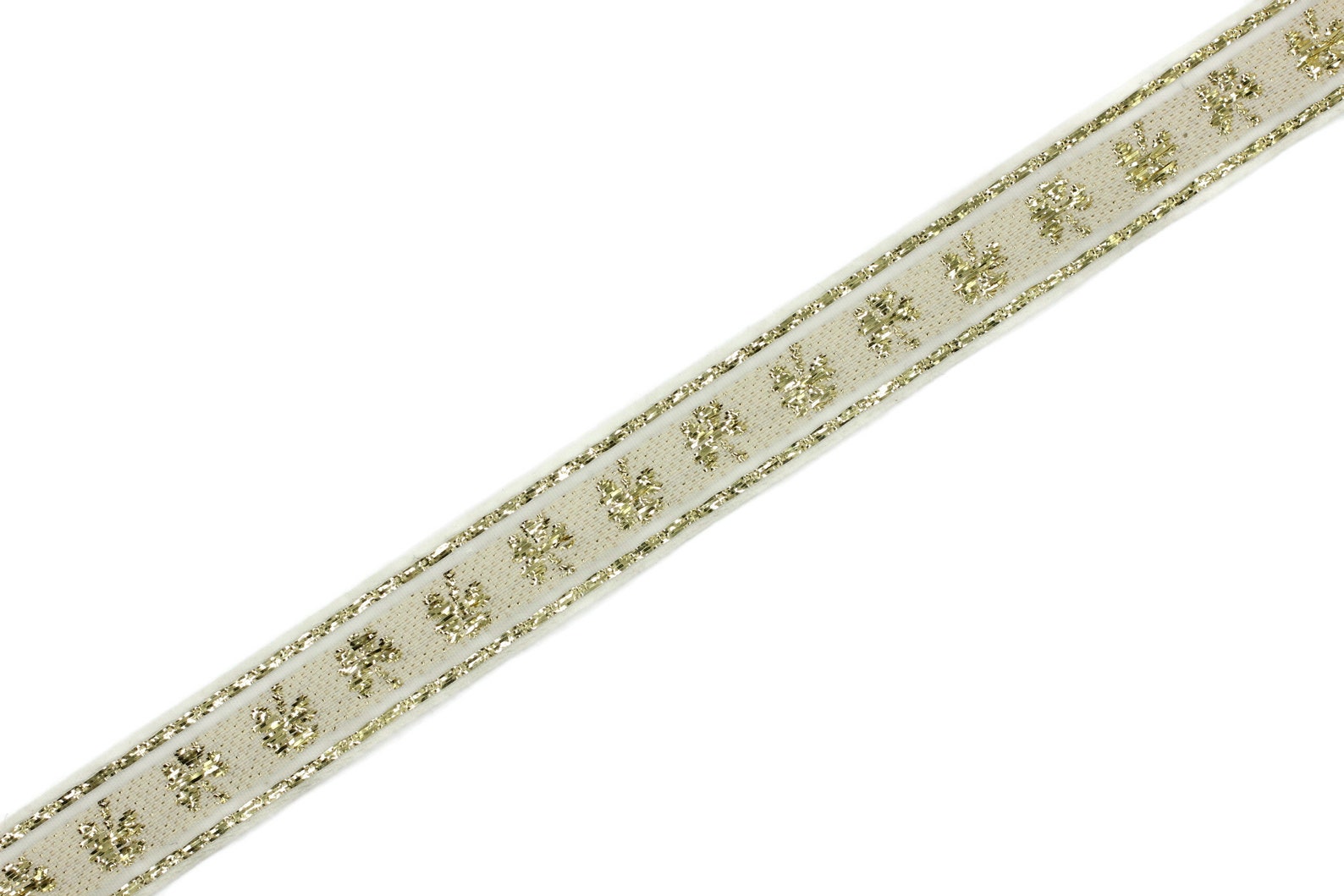 15 Mm White&gold Jacquard Ribbons 0.59 Inch, Clover Ribbon, Jacquard ...