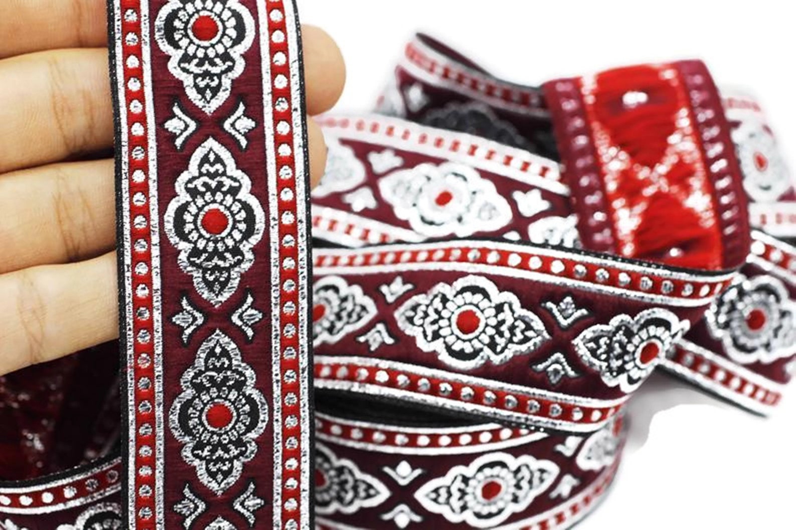 35 Mm Red Renaissance Motive Ribbon 1.37 Inches European | Etsy