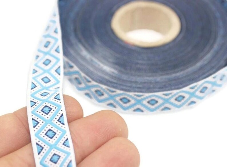 15 Mm Blue&light Blue Triangle Motive Jacquard Ribbon 0.59 - Etsy