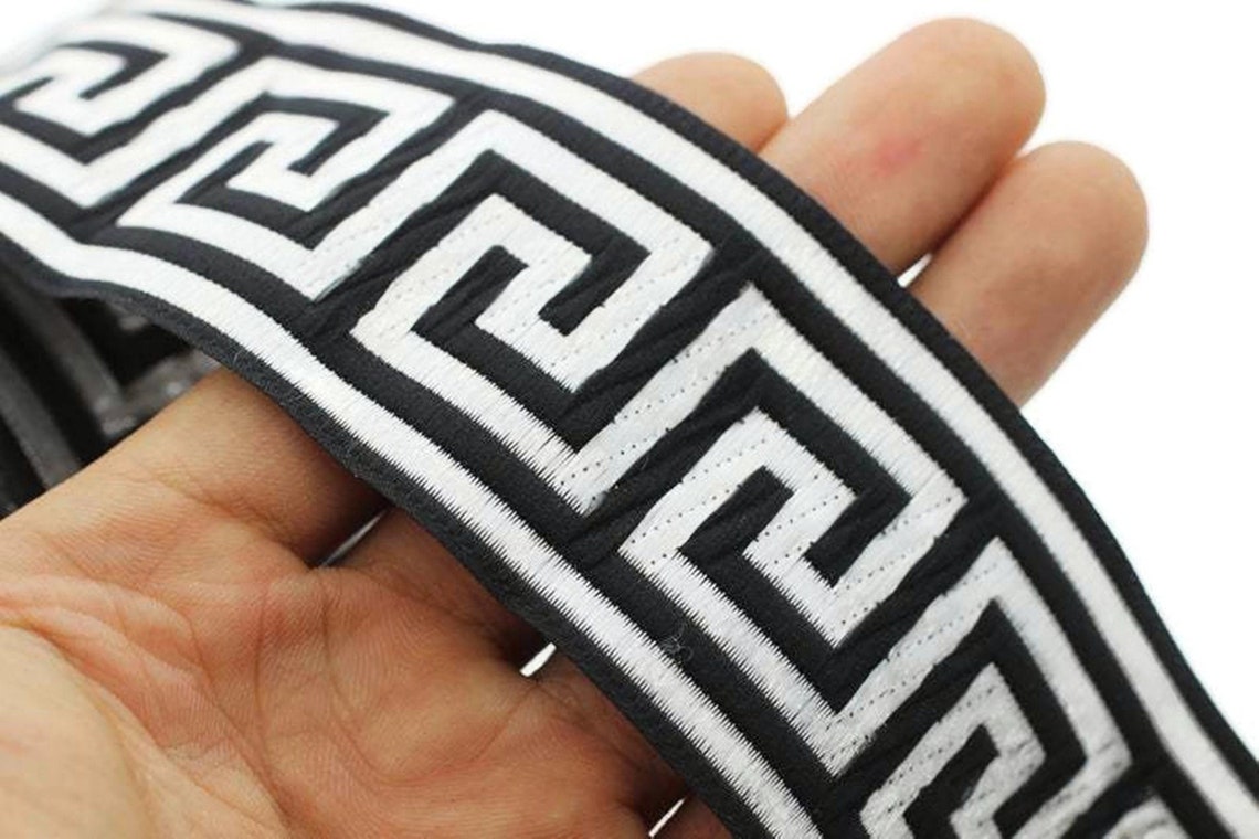 50 Mm Black/silver Greek Key Ribbon, Jacquard Trims (1.96 Inches ...