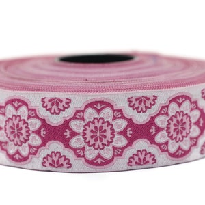 25 Mm Pink Floral Ribbon, Jacquard Ribbon, 0.98 Inches, Decorative ...