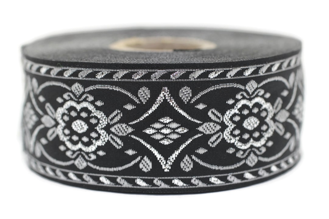 35 Mm Black/grey Jacquard Ribbon (1.37 Inches), Vintage Ribbon ...