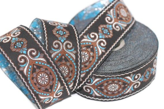 35 mm Blue&Brown Jacquard ribbon 1.37 inches jacquard | Etsy
