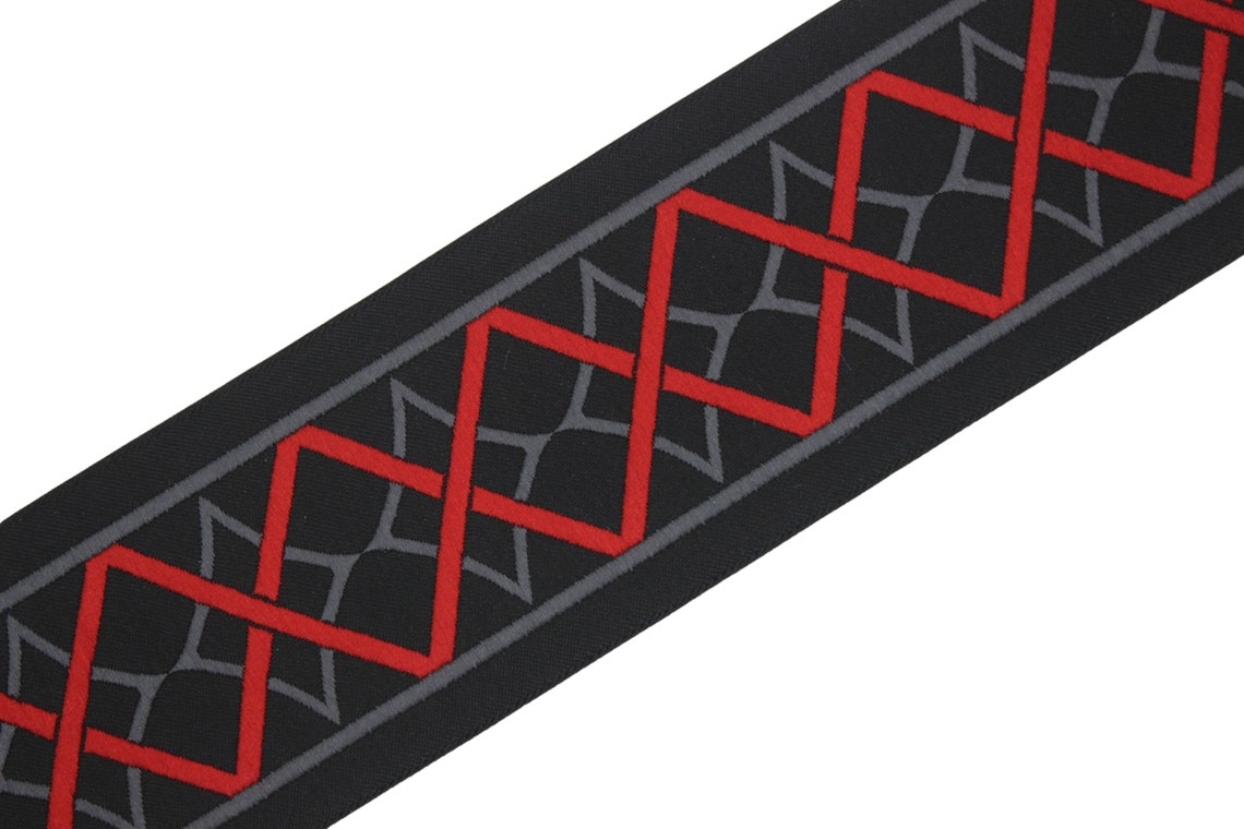 2.67" Black Red Curtain Trim Tape, Upholstery Trim, Fabric Trimmings ...