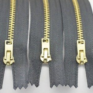 5 Pcs Gray Metal Zippers With Gold Brass Teeth, 18-100cm (7-40inches ...