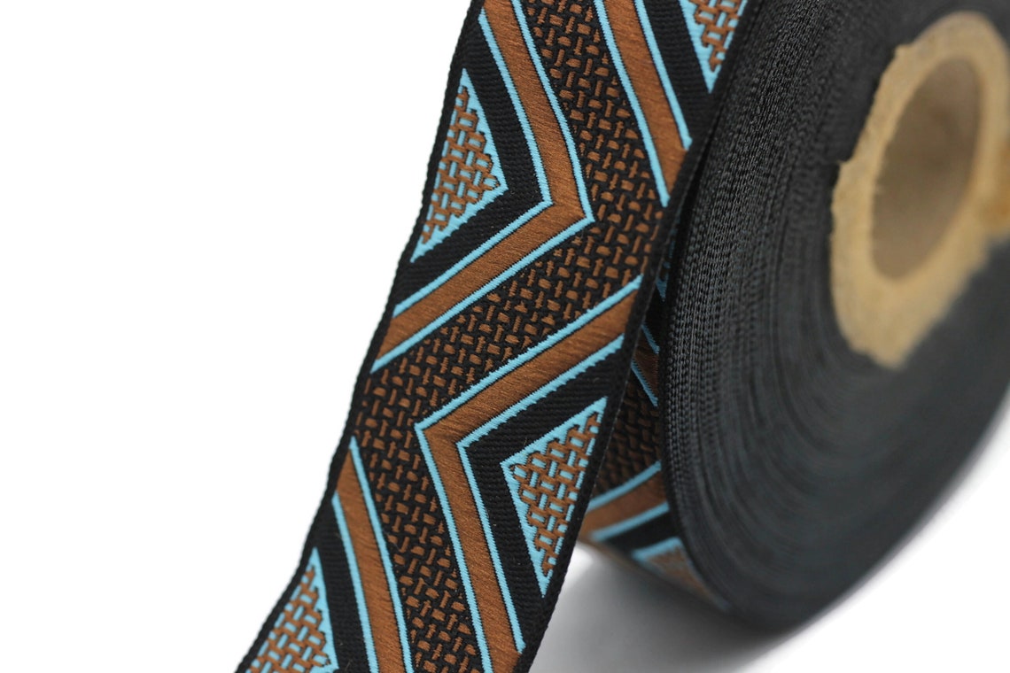 25 Mm Blue/brown Chevron Jacquard Ribbon 0.98 Inches - Etsy