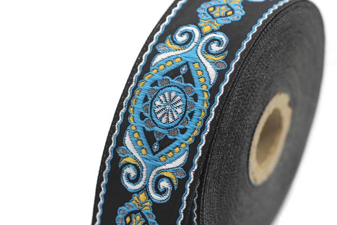 35 Mm Blue&black Jacquard Ribbon 1.37 Inches Jacquard - Etsy