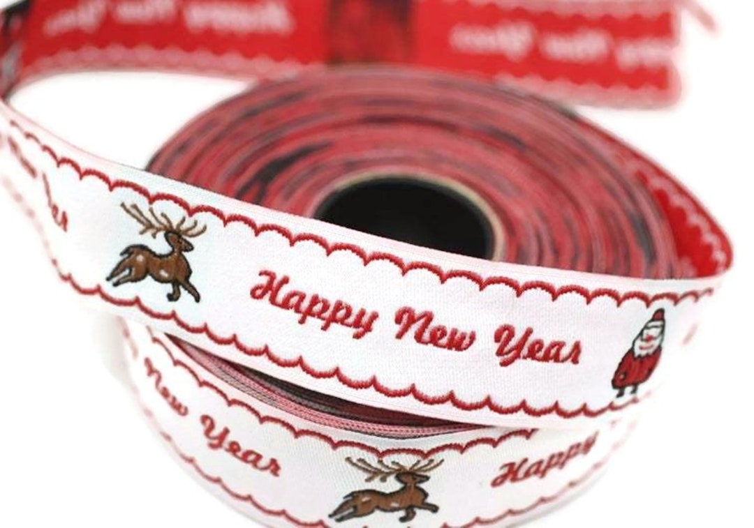 16 Mm Happ New Year Embroidered Ribbon (0.62 Inches), Vintage Jacquard ...