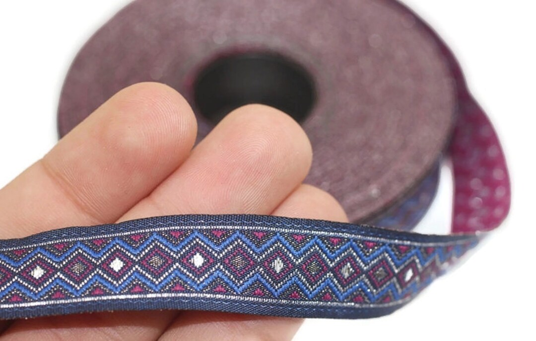 15 Mm Blue&purple Triangle Motive Jacquard Ribbon 0.59 - Etsy