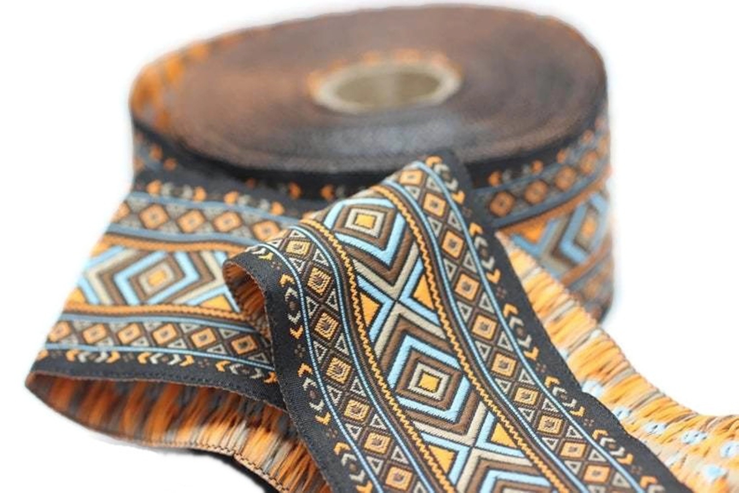 50 Mm Blue&orange African Motif Ribbon 1.96 Inches Vintage | Etsy
