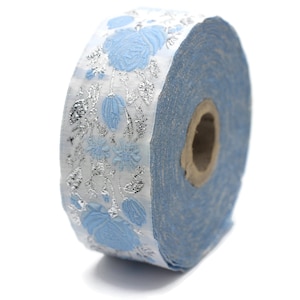35 Mm Blue / White Floral Jacquard Trim (1.37 Inches), Vintage Ribbon ...