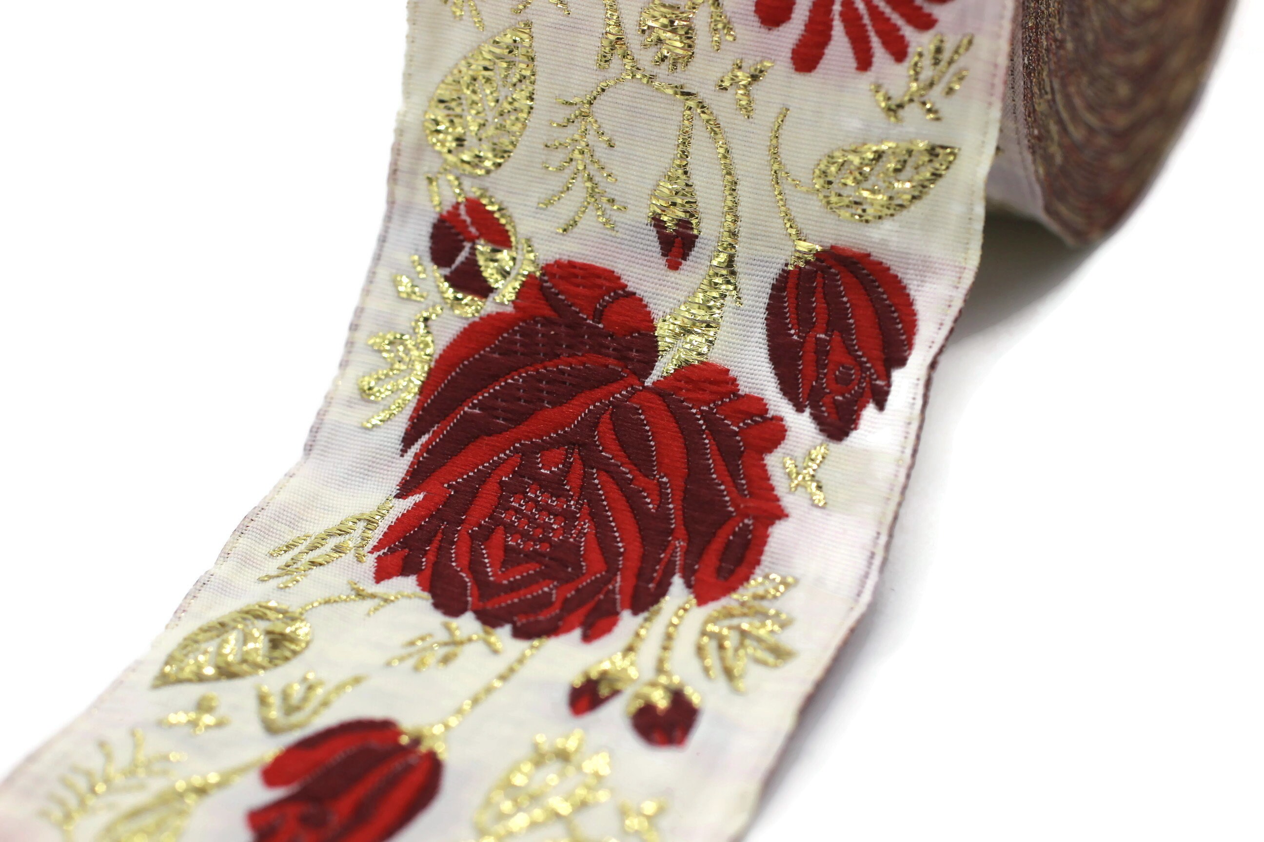 50 Mm Red / White Floral Jacquard Trim 1.96 Inches Rose - Etsy