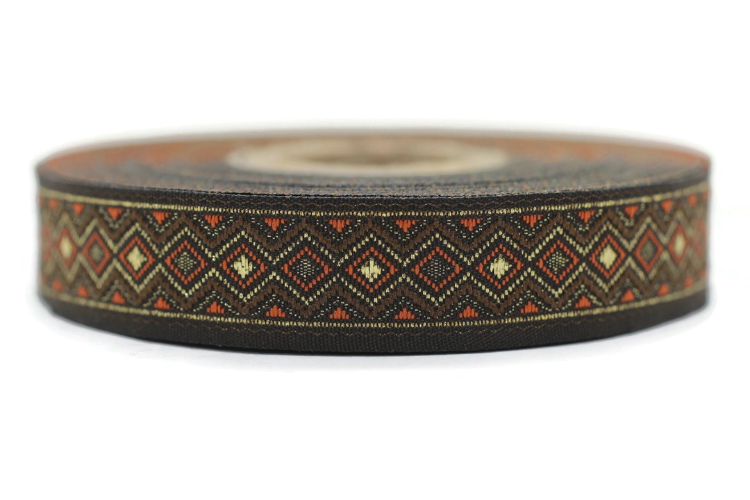 15 Mm Orange&brown Triangle Motive Jacquard Ribbon, (0.59 Inches ...