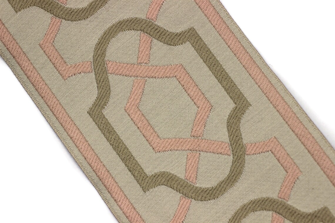 3.9" Geometric Pink Jacquard Ribbon for Drapes, 16 Yards in One ...
