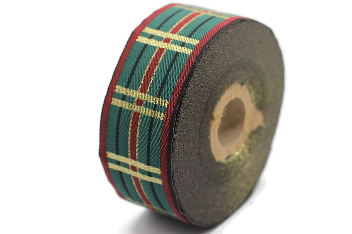 35 Mm Green& Red Square Jacquard Ribbons, 1.37 Inches, Embroidered Trim ...
