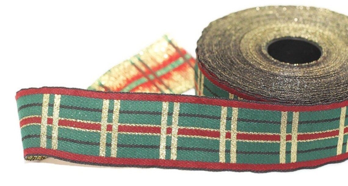 35 mm Green& Red square jacquard ribbons 1.37 inches | Etsy