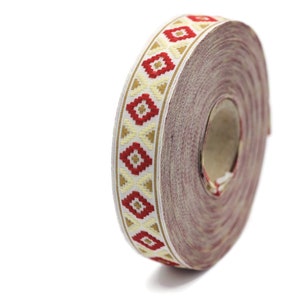 16 Mm Red&white Geometric Diamond Jacquard Trim (0.62 Inches ...