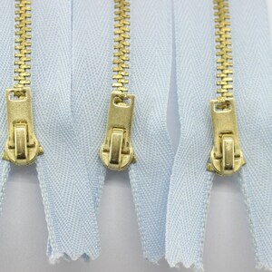 5 Pcs Sky Blue Metal Zippers With Brass Teeth, 18-100cm (7-40inches ...