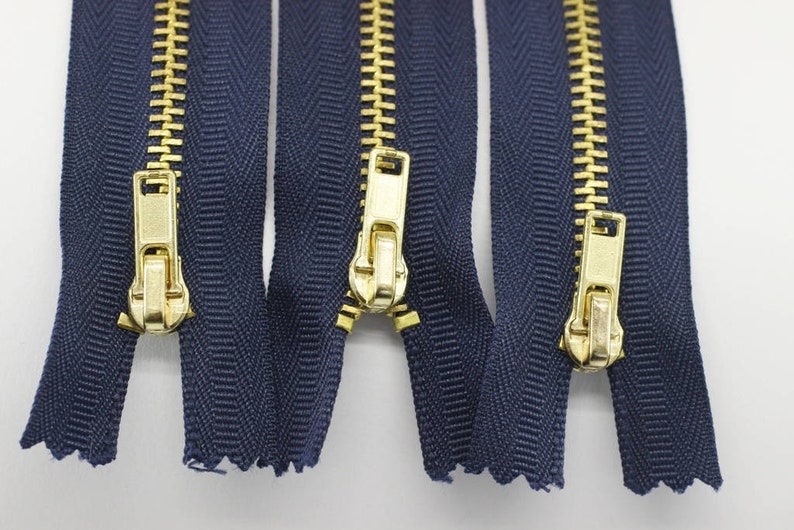5 Pcs Dark Blue Metal Zippers With Gold Brass Teeth 18-100cm - Etsy