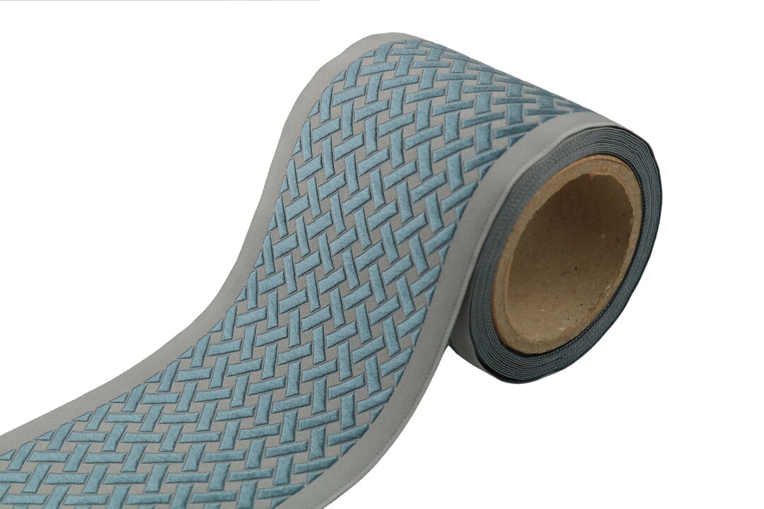 3.9" Embroidery Curtain Trim, Dark Gray and Blue Jacquard Ribbon for ...