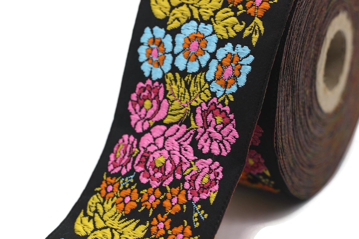 50 Mm Colorful Floral Embroidered Ribbon 1.96 Inches Vintage - Etsy