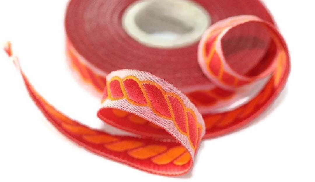 14 Mm Red Spiral Jacquard Trim (0.55 Inches), Decorative Craft Ribbon ...
