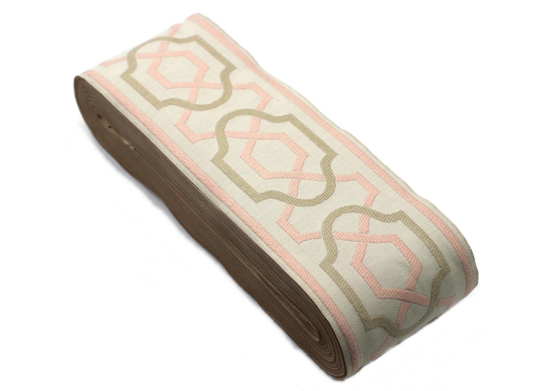 3.9" Geometric Pink Jacquard Ribbon for Drapes, 16 Yards in One ...