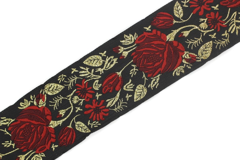50 Mm Red / Black Floral Jacquard Trim 1.96 Inches Rose - Etsy