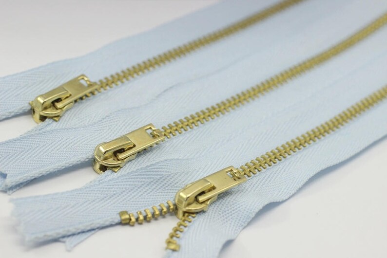 5 Pcs Sky Blue Metal zippers with brass teeth 18-100cm | Etsy