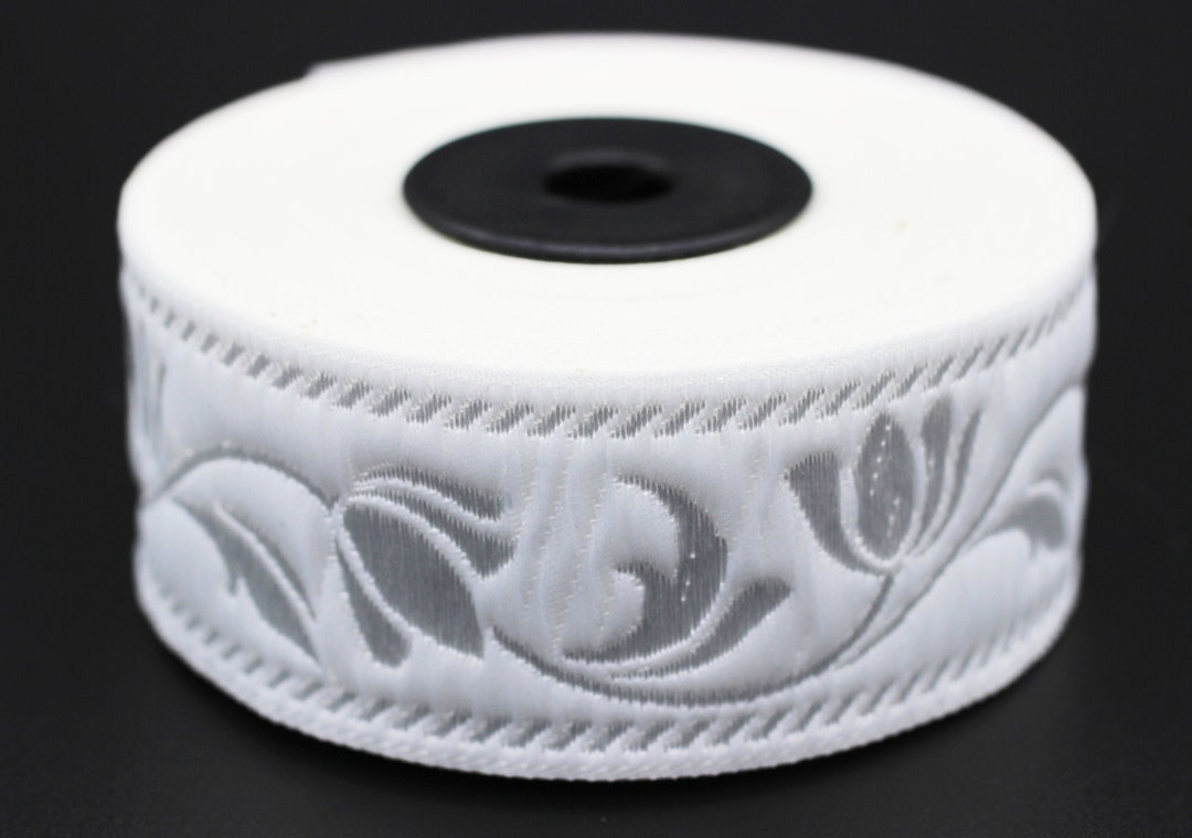 35 Mm White Ribbons, Jacquard Ribbons (1.37 Inches), Tulips Embroidered ...