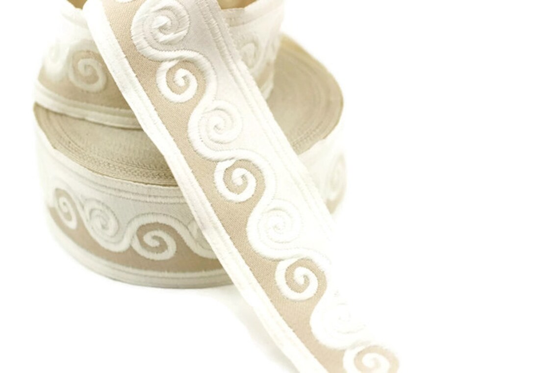 35 Mm Light Brown Scroll Jacquard Trim 1.37 Inches Native | Etsy