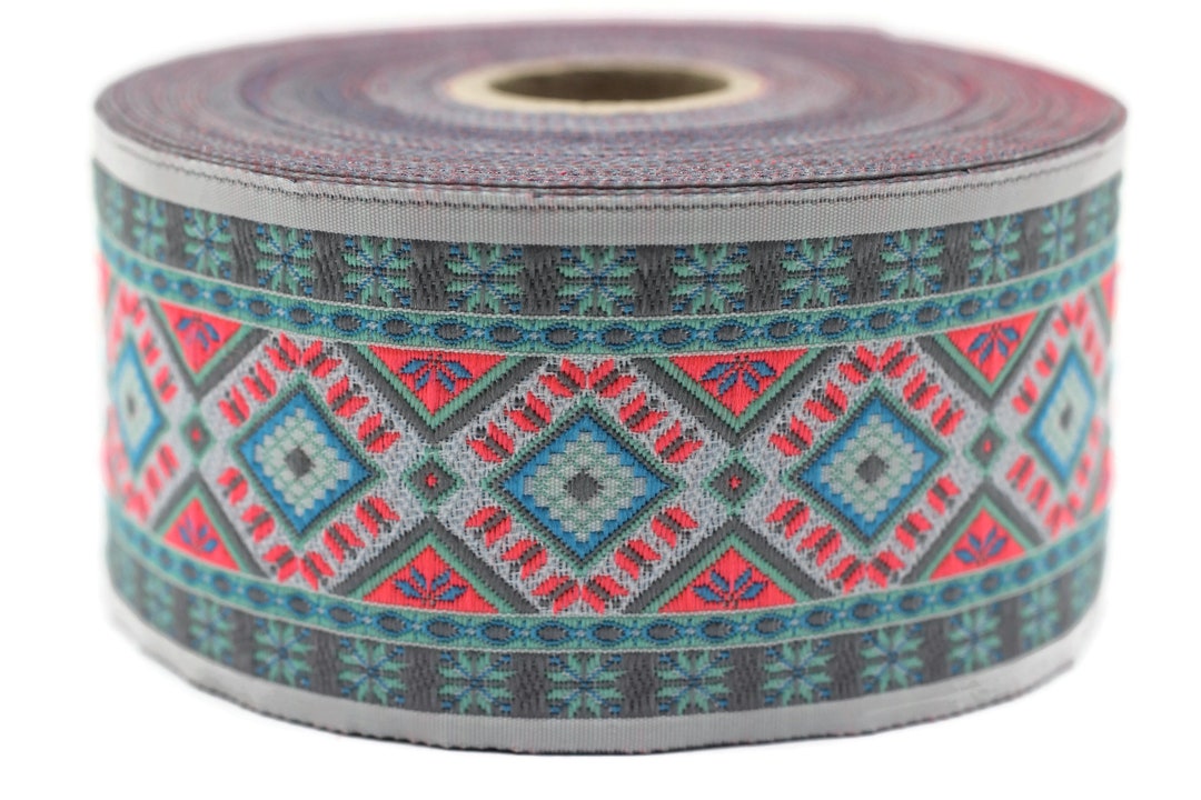 50 Mm Colorfull Geometric Motif Ribbon (1.96 Inches), Vintage Jacquard ...